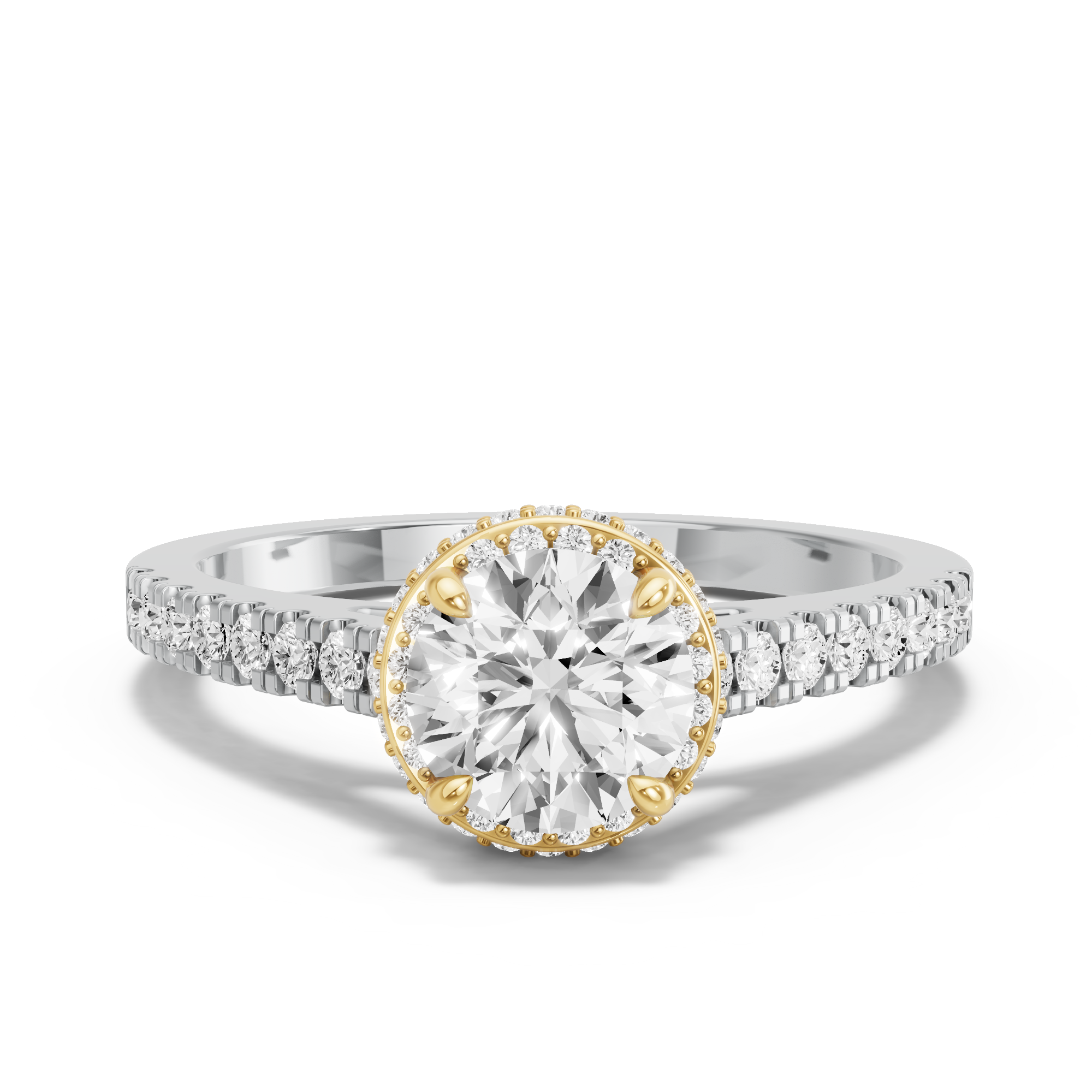 Round Dual Halo Ring with Cathedral Pave band – Antiquecut