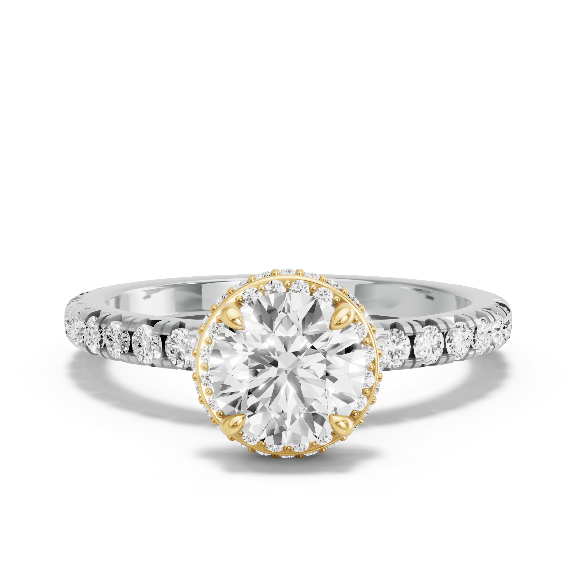 Round Dual Halo Ring with French Pave band – Antiquecut