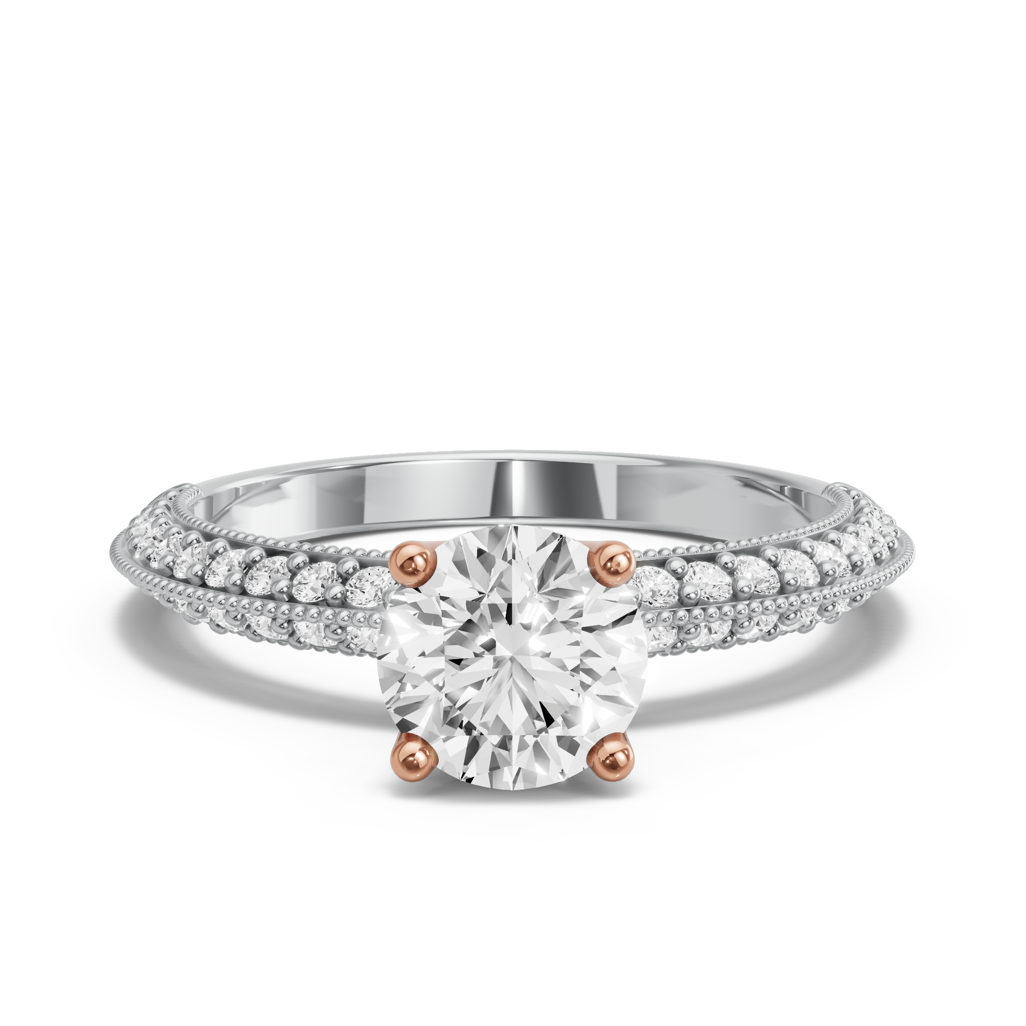Round Tulip Basket Ring with Knife Edge Pave band – Antiquecut