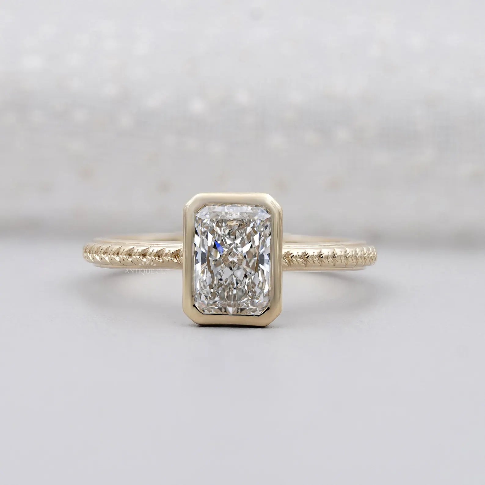 2.00ct Radiant Cut Bezel Engagement Ring in 14k Gold – Antiquecut